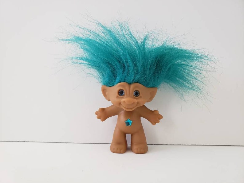 Vintage Ace Novelty Treasure Troll Doll Aqua Blue Hair Tear - Etsy