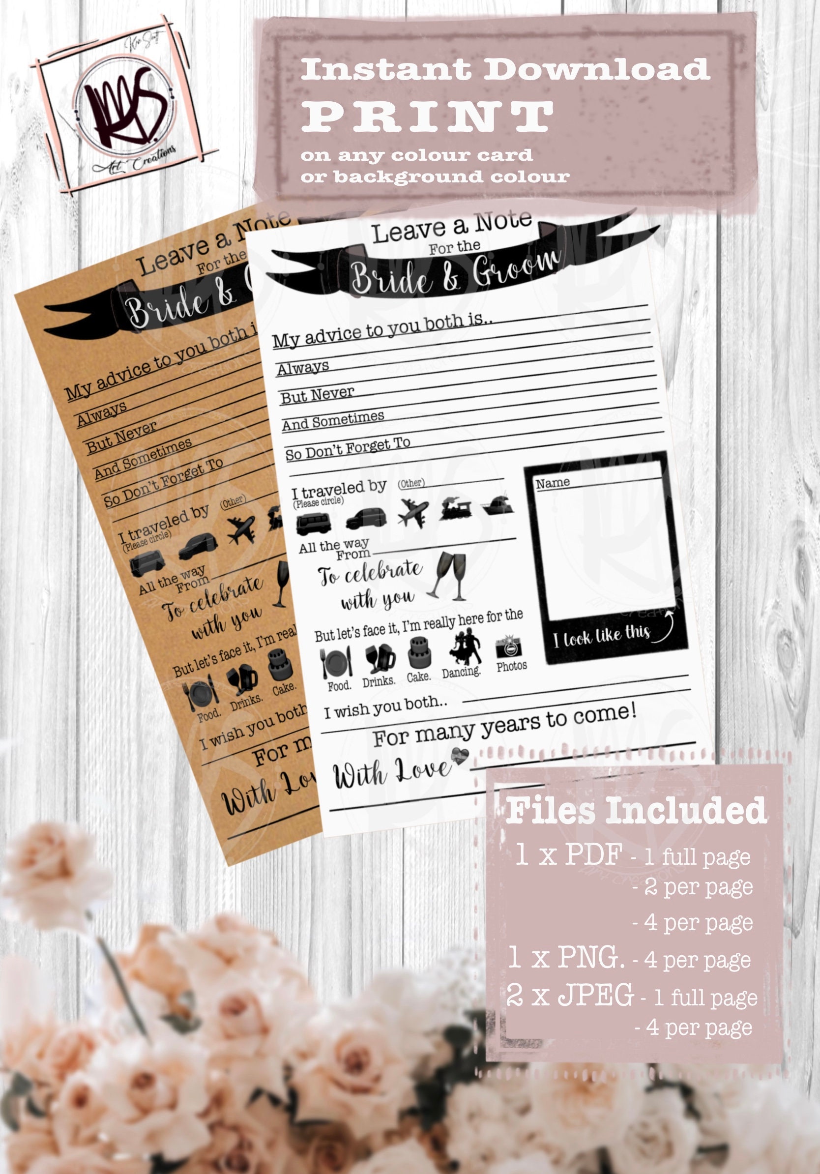 Leave a Note for the Bride and Groom, Wedding Guest Note Cards ...