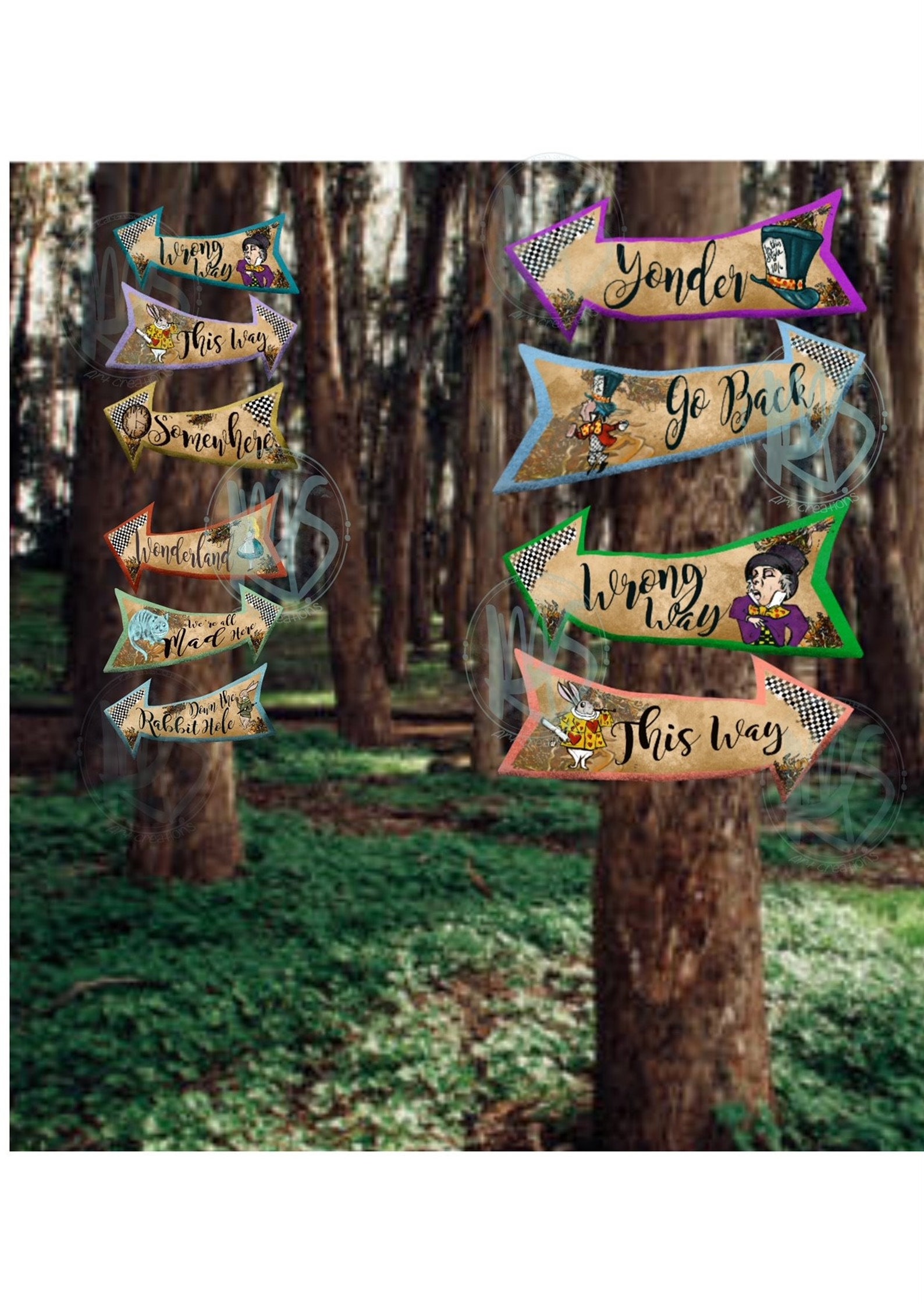 Alice in Wonderland Direction Arrows Party Printable Vintage Instant ...