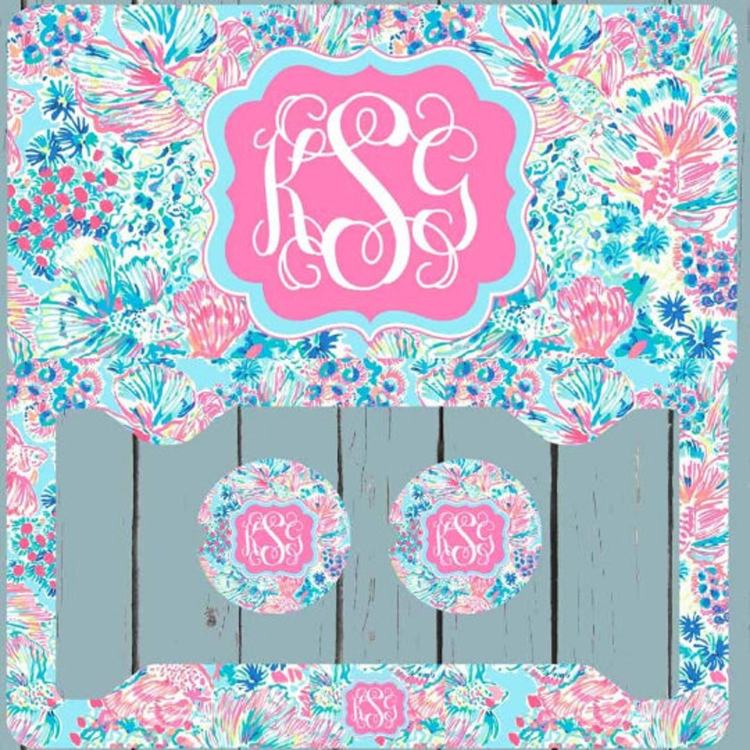 Blue and Pink Floral Car Tag, Monogrammed License Plate, Personalized ...