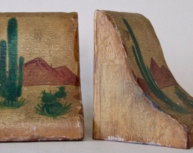 Bookends Painted Sonoran Desert Scene Etsy