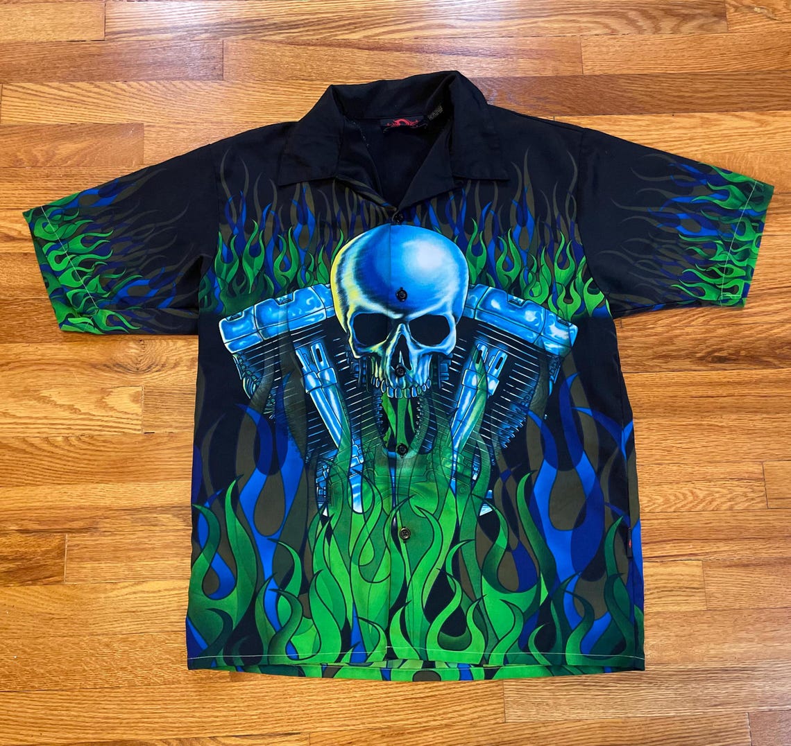 90s Skull Flames Button-up Shirt, Guy Fieri Style, Medium - Etsy