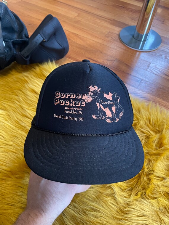 80s black trucker hat cow patty corner pocket counter… - Gem