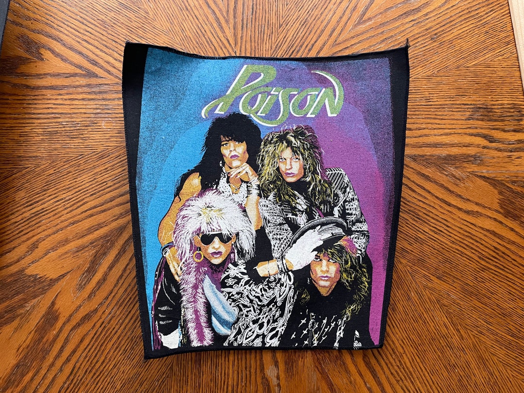 80s Poison Vintage Back Patch Denim Jacket Vest Shirt Band Tee Glam ...