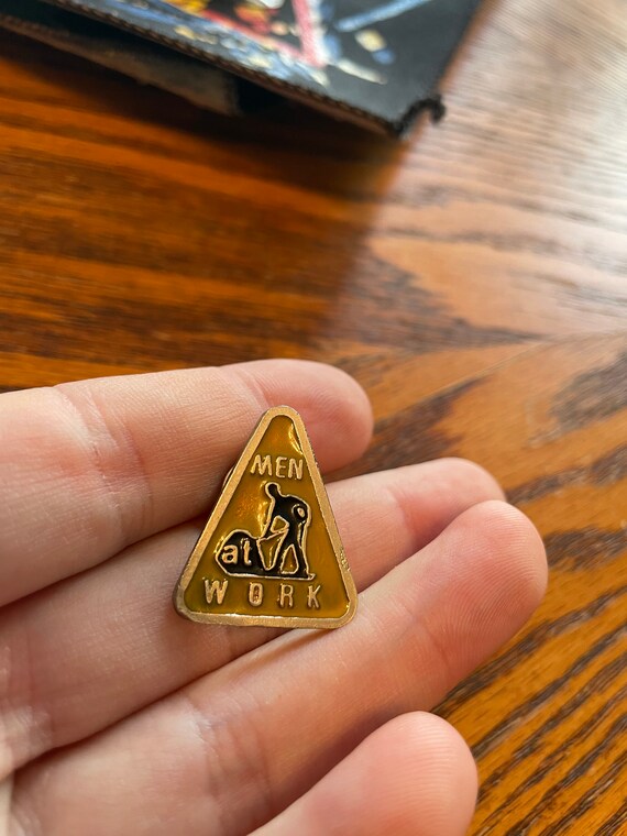 80s Men at Work vintage pin button heavy duty metal e… - Gem