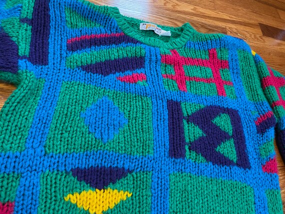 incredible retro 80s wacky sweater with shoulder pads… - Gem