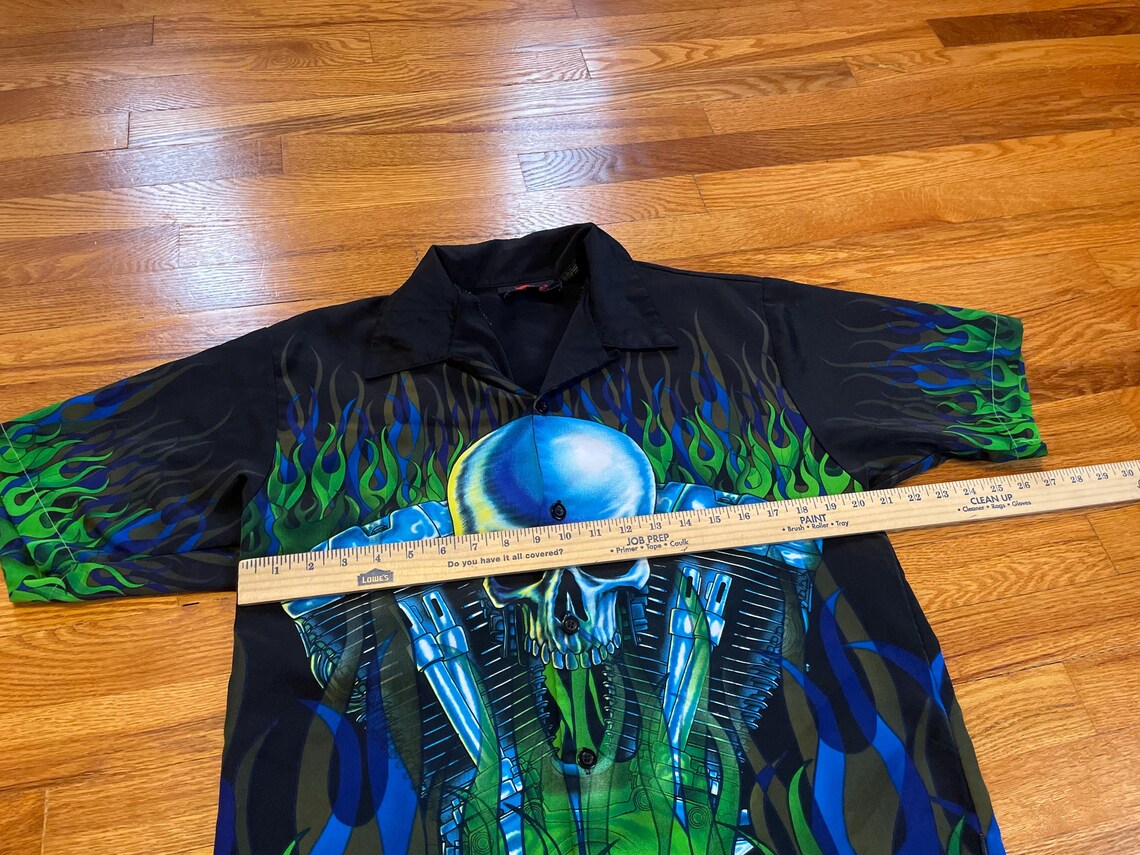 90s Skull Flames Button-up Shirt, Guy Fieri Style, Medium - Etsy