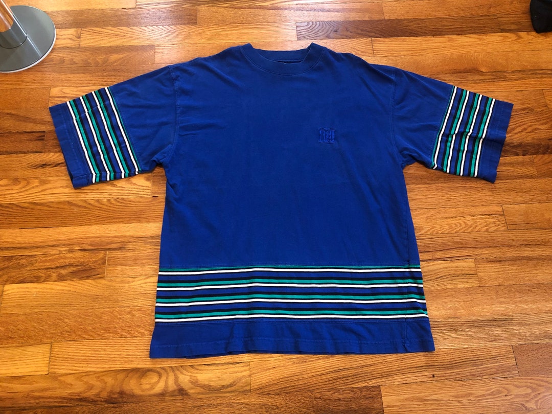 90s I.O.U. Brand Vintage Striped T-shirt Embroidered Logo Awesome Bugle ...