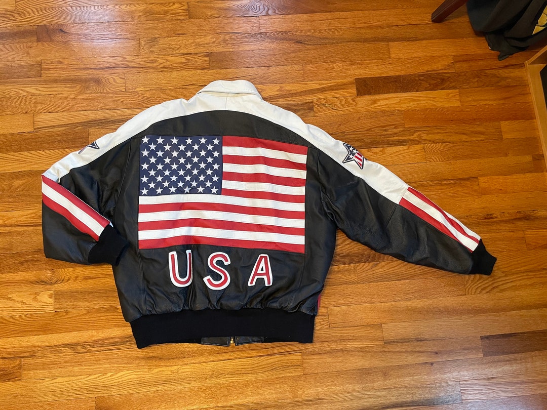 Incredible 80s United States American Flag Huge Black White Red Leather ...