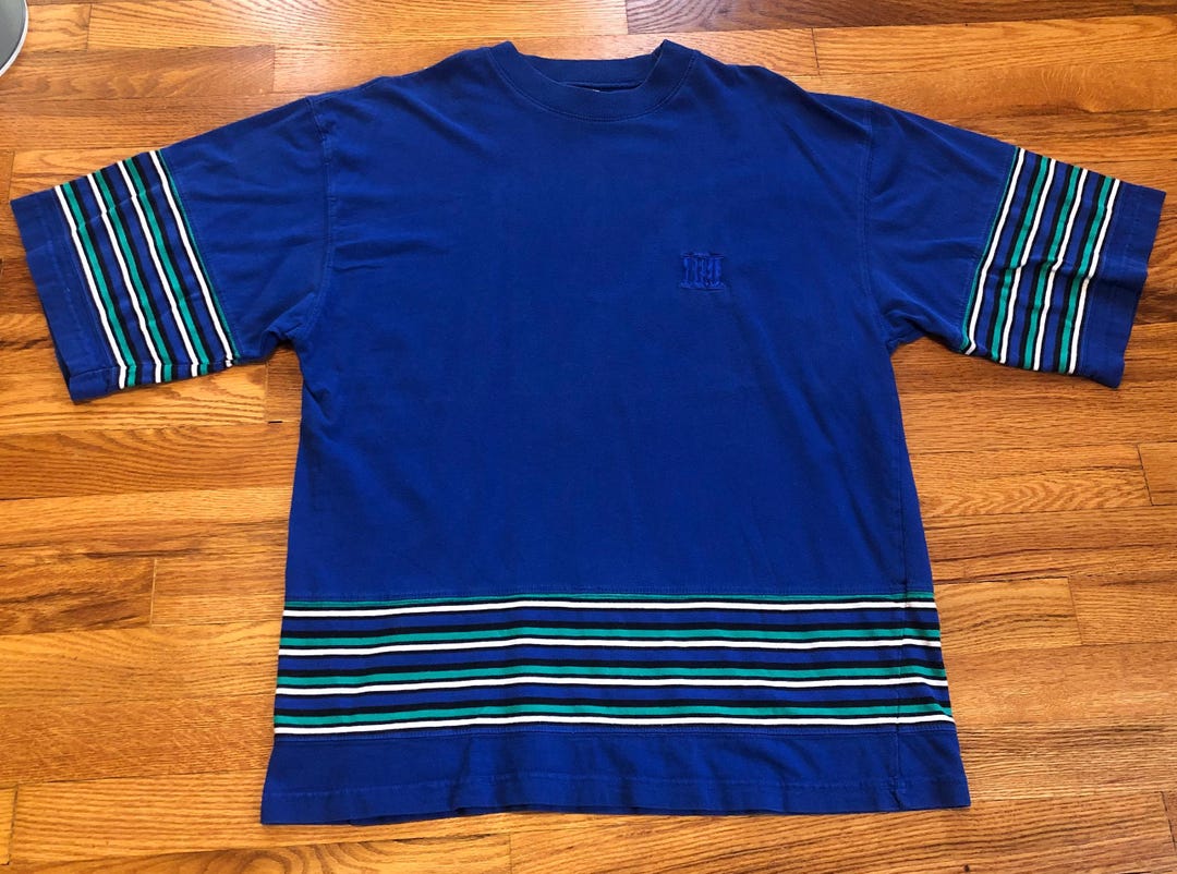 90s I.O.U. Brand Vintage Striped T-shirt Embroidered Logo Awesome Bugle ...