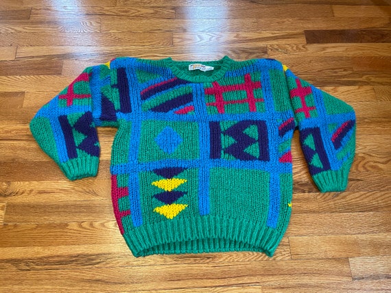 incredible retro 80s wacky sweater with shoulder pads… - Gem