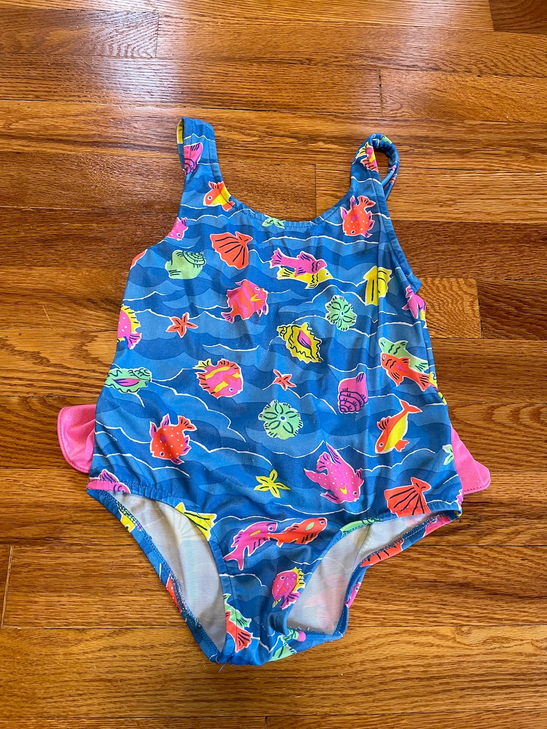90s Cute Neon Pink Aquatic Bathing Suit Retro Swimsuit Old School 80s ...