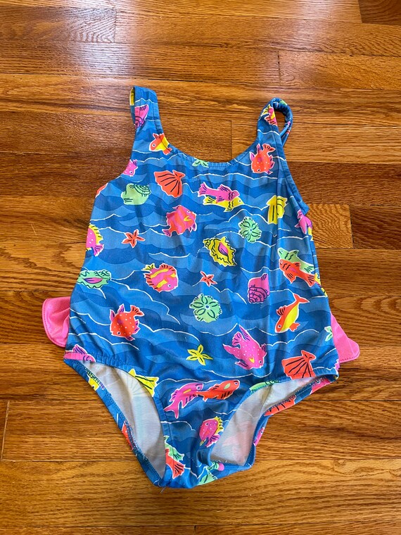 90s cute neon pink aquatic bathing suit retro swimsui… - Gem