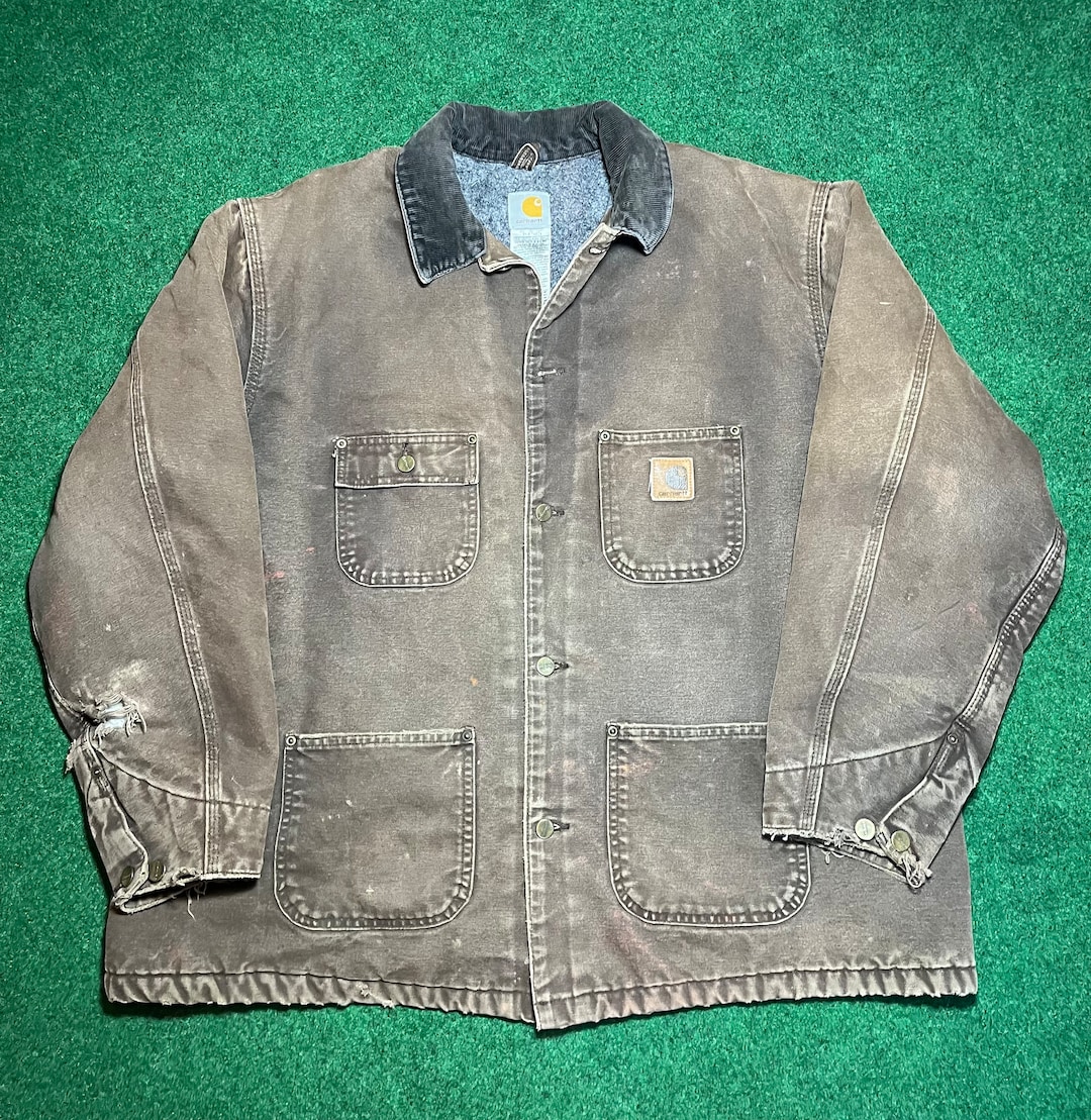 90s Carhartt Perfectly Distressed Coat Jacket Workman Flannel Blanket ...