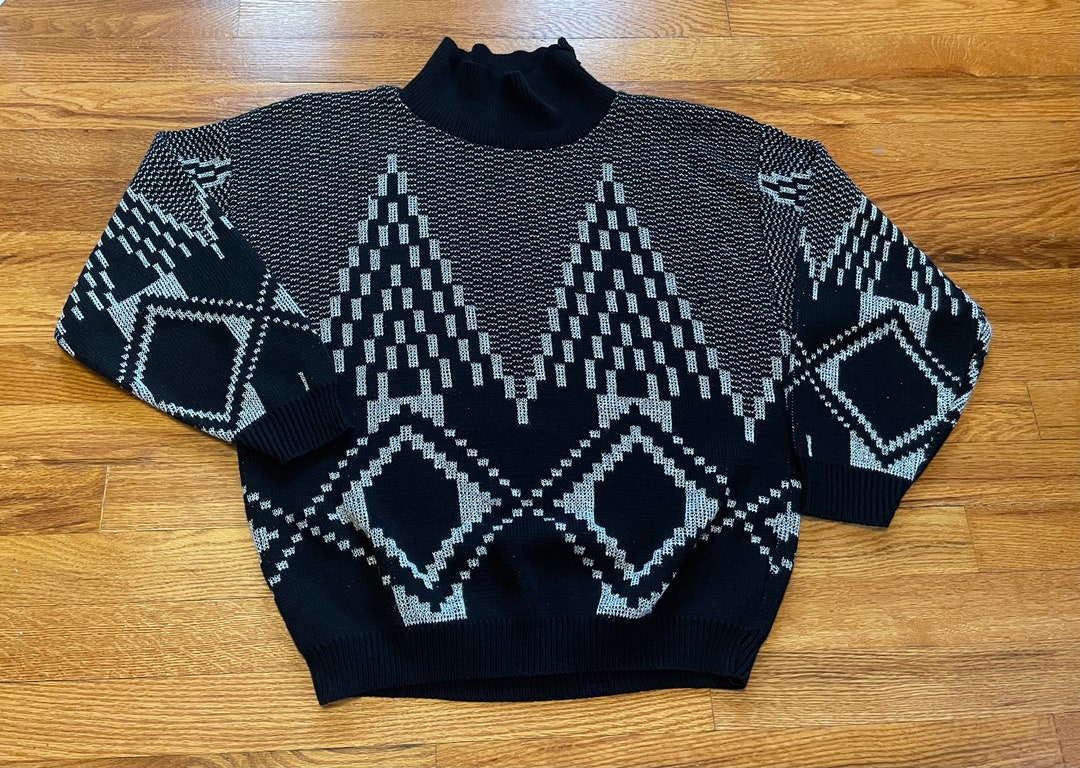80s Crazy Grandma Sweater Cute Metallic Thread Geometrical Old - Etsy