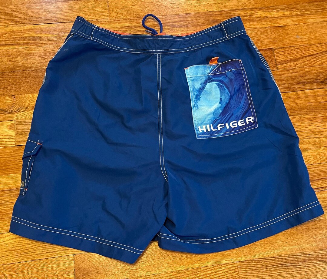 90s Tommy Hilfiger Swimming Trunks Vintage Rare Surf Waves Surfing Blue ...