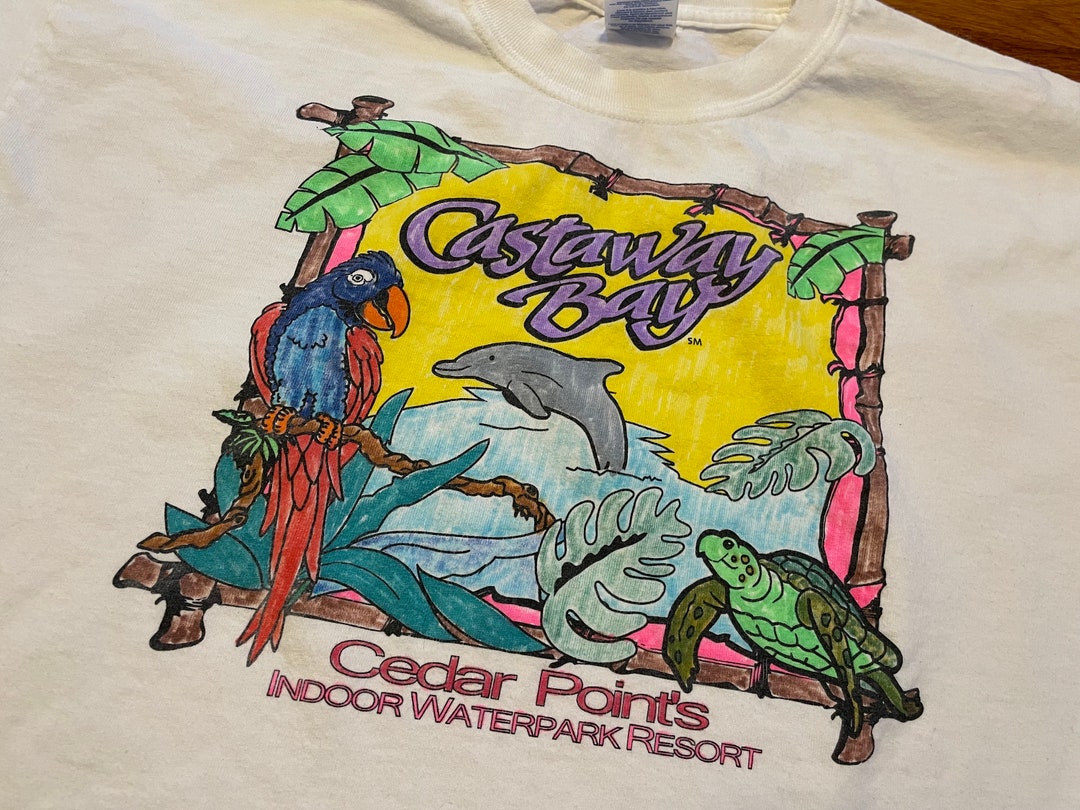 90s Cedar Point Amusement Park T-shirt White Large Castaway Bay Neon ...