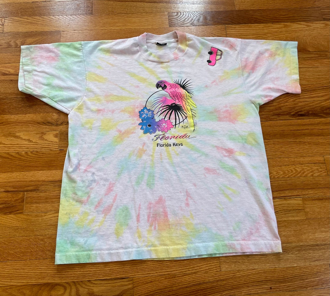 90s Florida Keys Rainbow Tie Dye T-shirt Parrot Parakeet Summer XL Pink ...