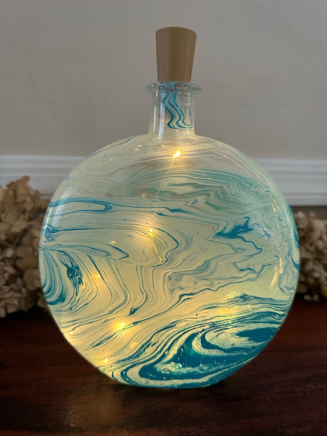 Hand Painted Round Glass Fairy Light Bottle - Home Decor #24017 Beach ...