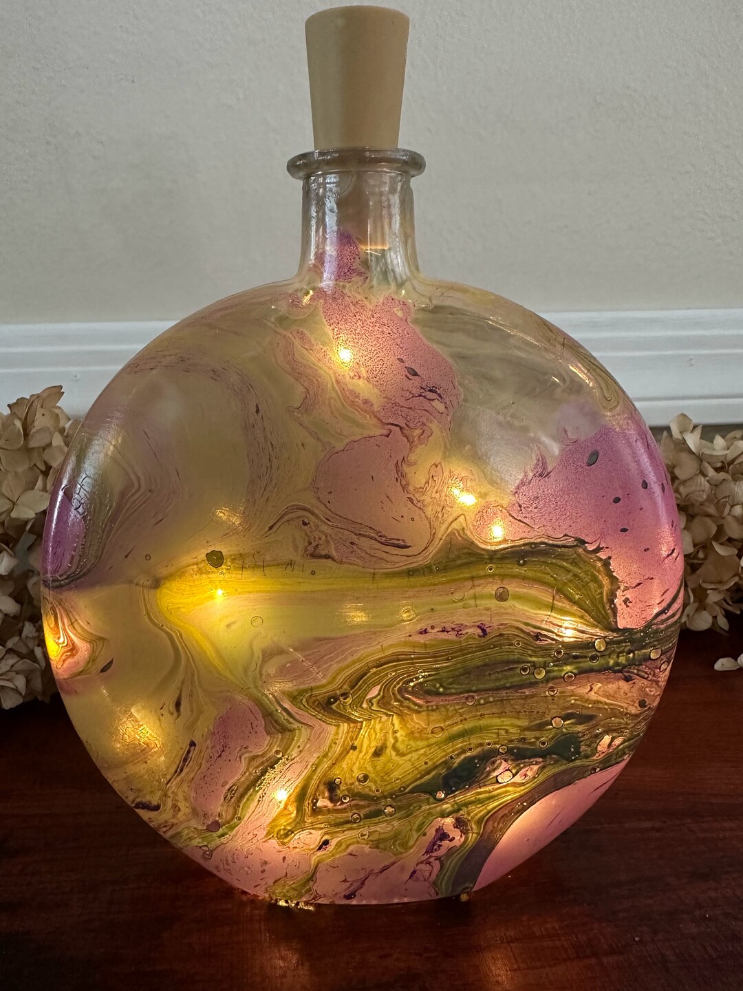 Hand Painted Round Glass Fairy Light Bottle - Home Decor #24029 - Beach ...