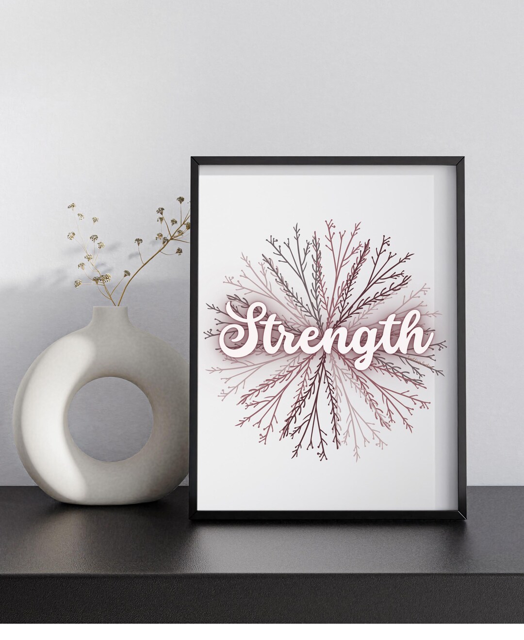 Digital Download, Strength, Wall Art Print, Single Word Design, Faith ...