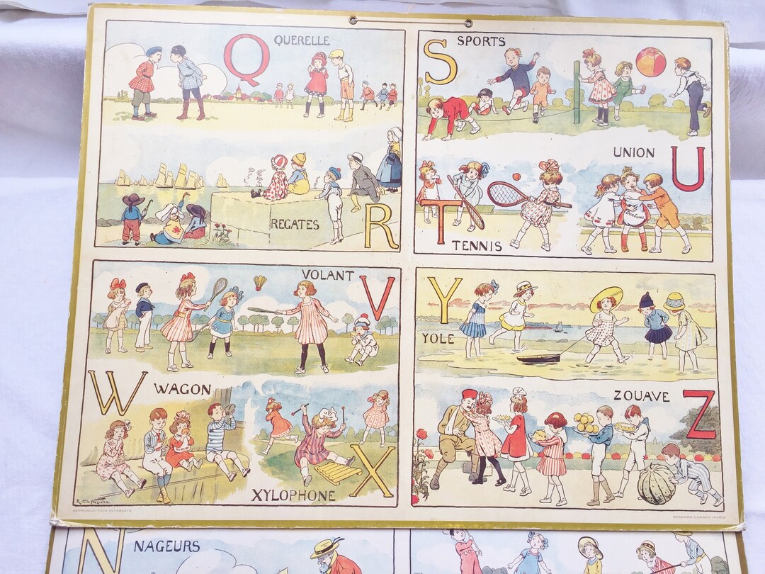 3, Vintage French Children Wall Charts, Nursery Decoration, Alphabet ...