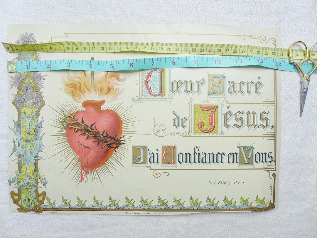 Large French Sacred Heart Card, Religious French Wall Card, Religious ...