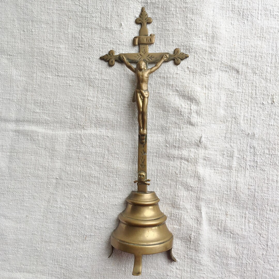 Antique French Brass Table Crucifix, Altar Cross, Standing Crucifix ...