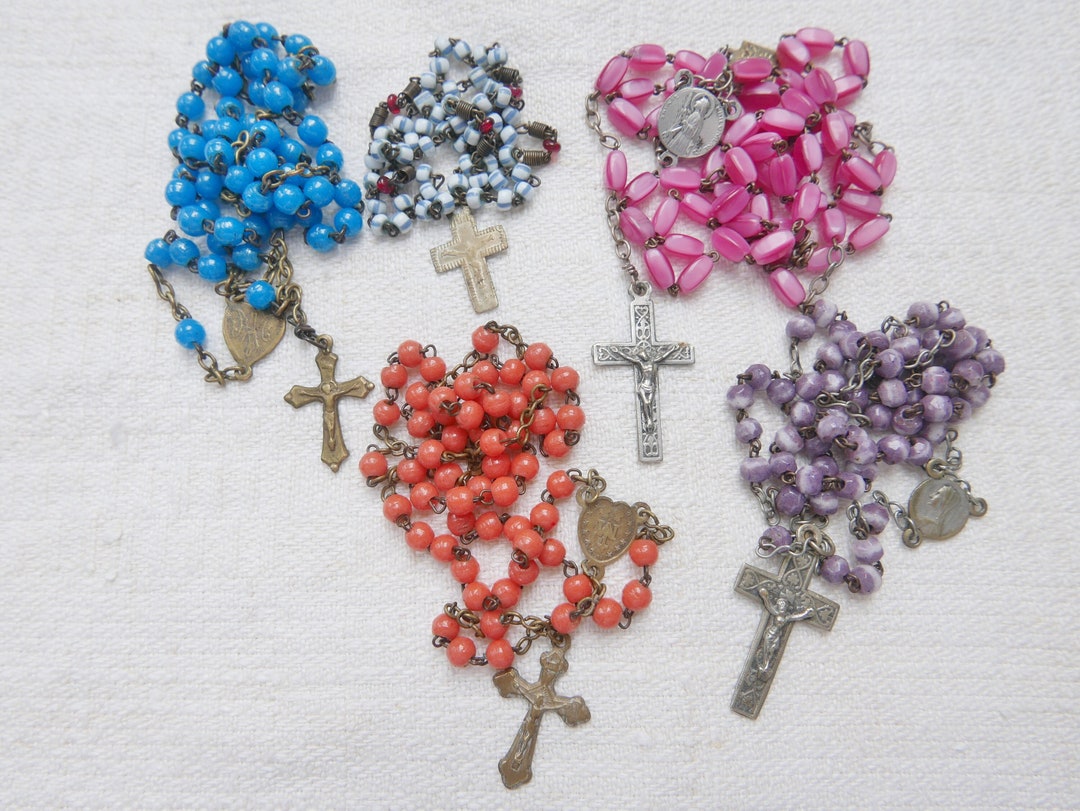 5, Vintage French Rosaries, Communion Baptism Chaplets, Catholic ...