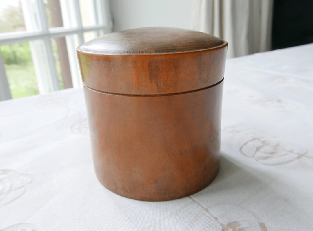 Vintage French Wood Powder Box, Treen Box, Cylindrical Box. - Etsy