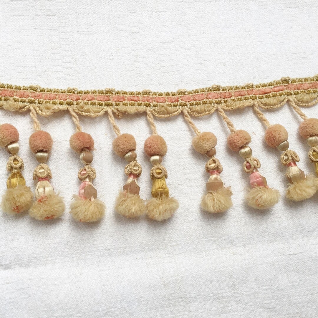 27" Antique French Silk Tassel Trim, French Silk Bobble or Pom Pom Trim ...