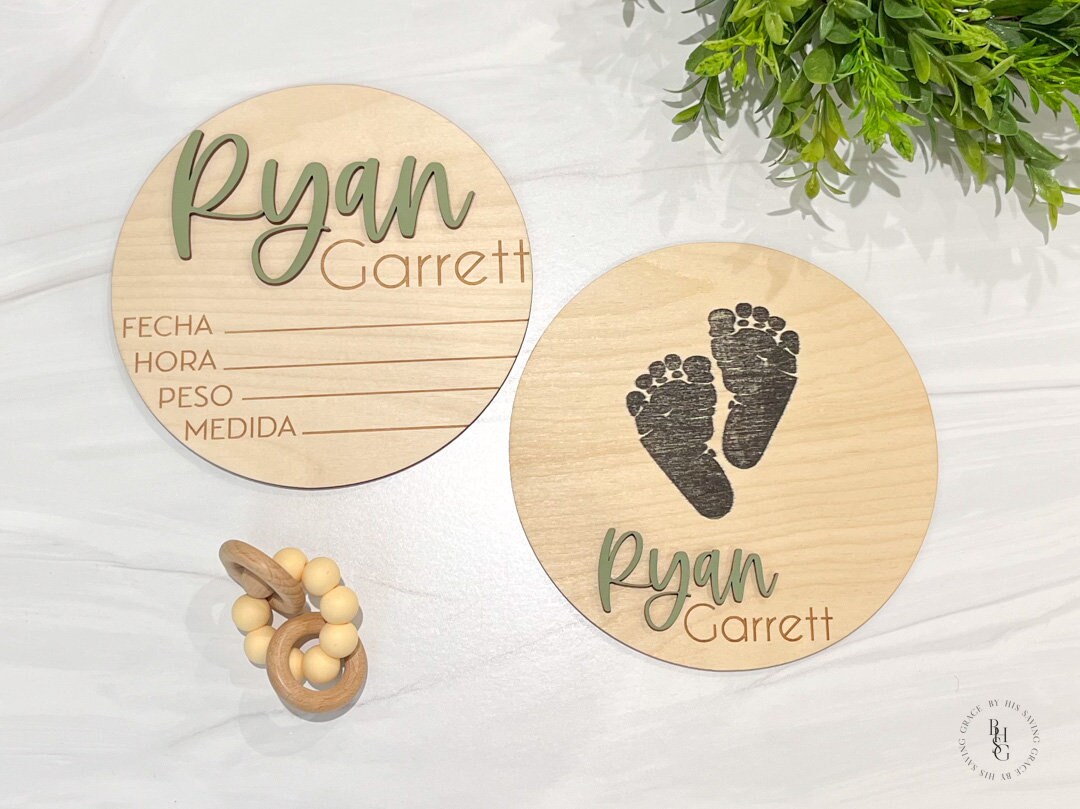 Spanish Baby Announcement Sign With Birth Stats Footprint Sign for ...