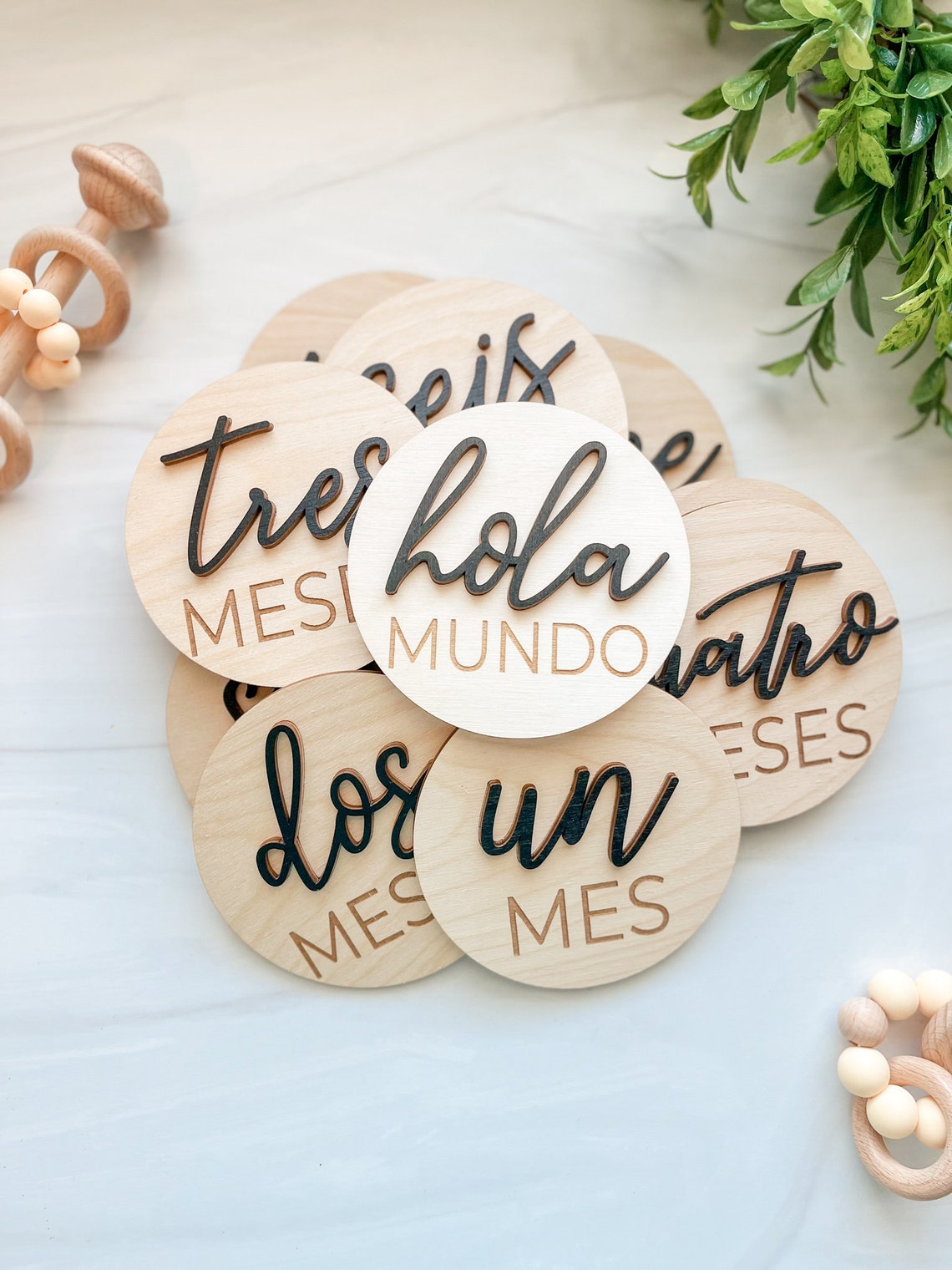 Spanish 3D Wooden Monthly Milestone Discs for Baby Photos - Etsy