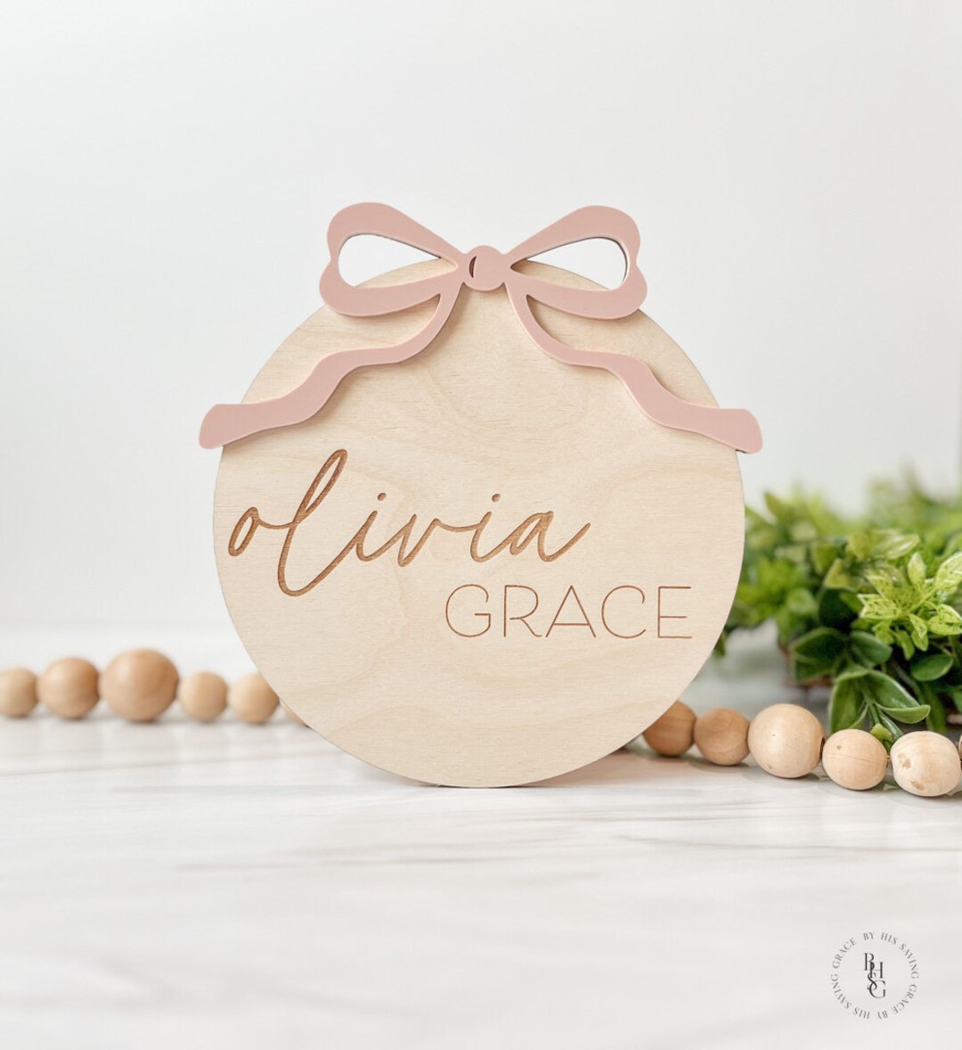 Bow Baby Announcement Sign With Birth Stats | Matching Name Plate ...