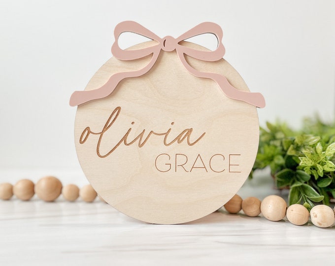 Coquette Bow Baby Name Sign Girl Bow Name Announcement Sign Hospital ...