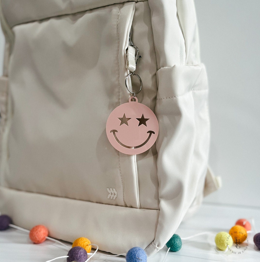 Smiley Face Keychain With Name | Keychain for Backpack | 90s Nostalgia ...