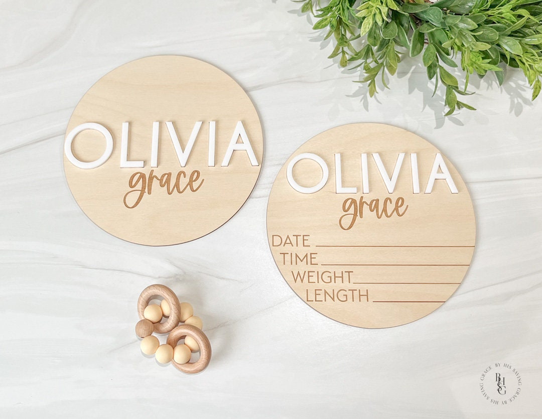 Baby Announcement Sign With Birth Stats Featuring an Acrylic Name ...