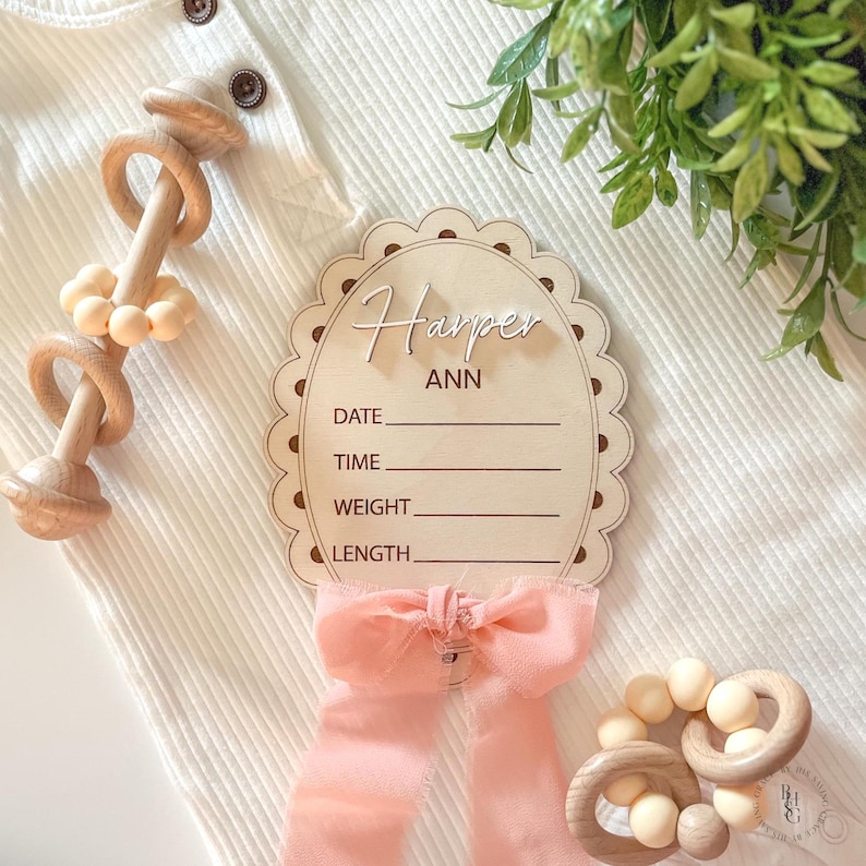Baby Girl Bow Birth Announcement Sign With Birth Stats and Matching ...