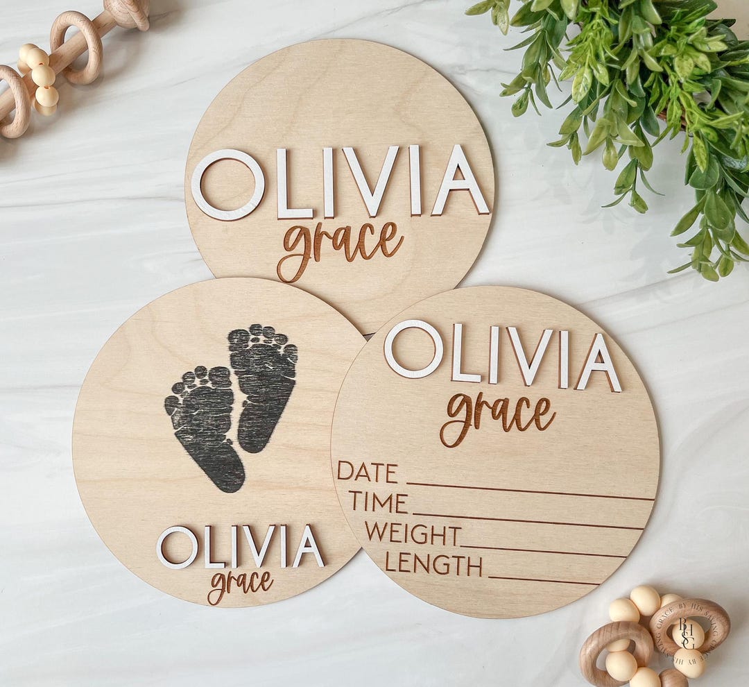 Baby Announcement Sign With Birth Stats | Footprint Sign for Newborn ...