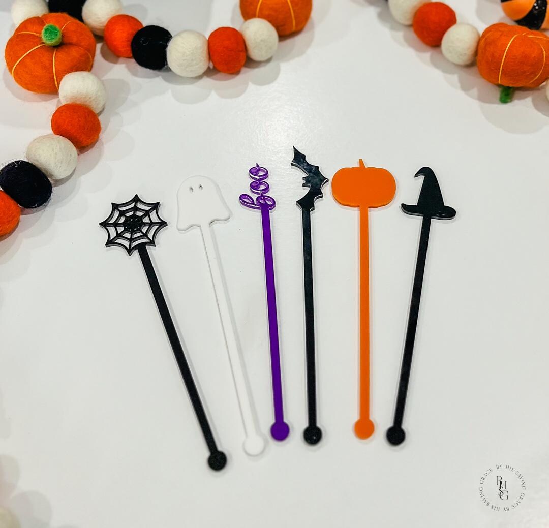 Set of 6 Halloween Drink Stir Sticks | Halloween Party Decor ...