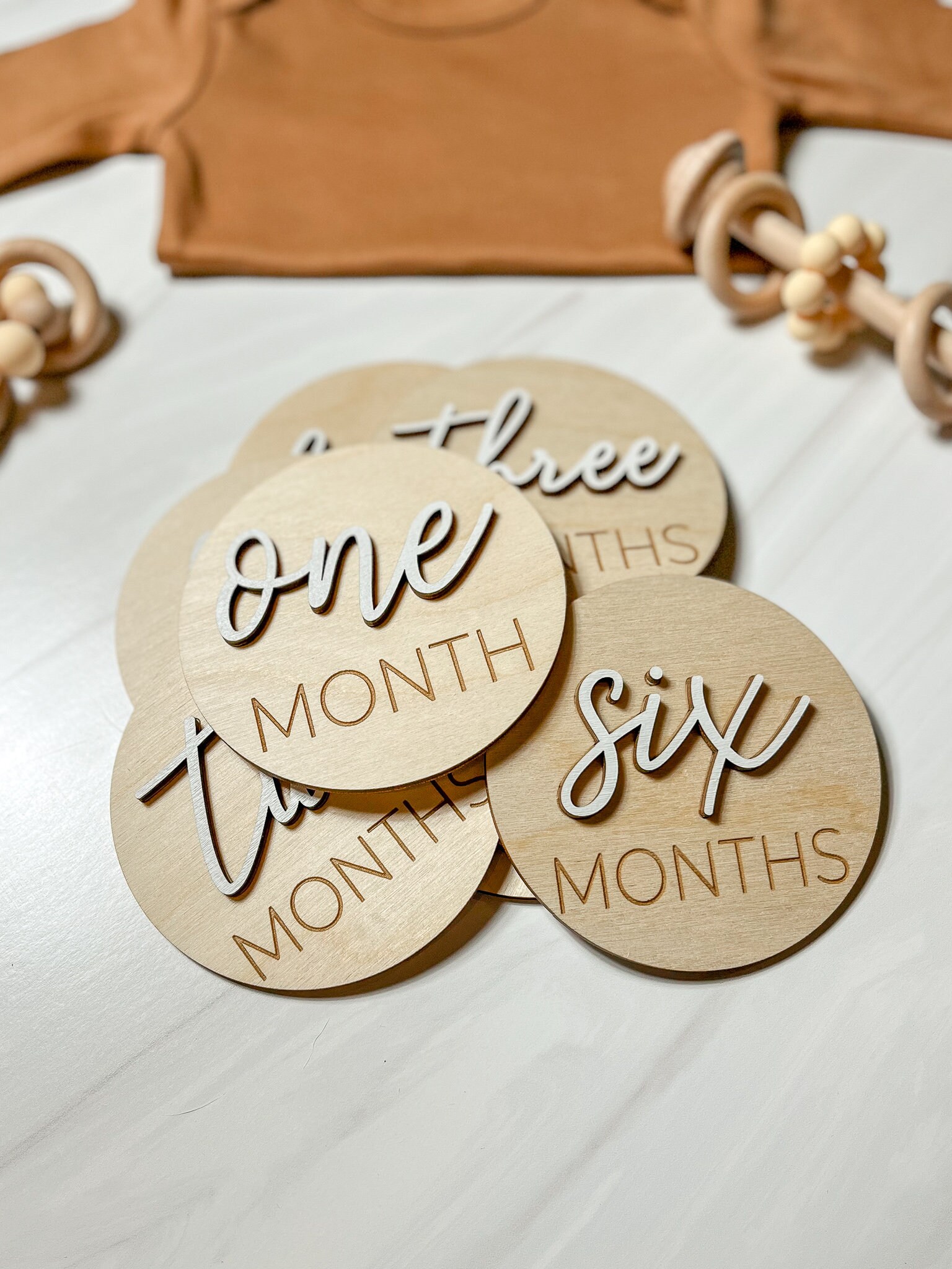 3D Wooden Monthly Milestone Discs for Baby Photos Monthly - Etsy