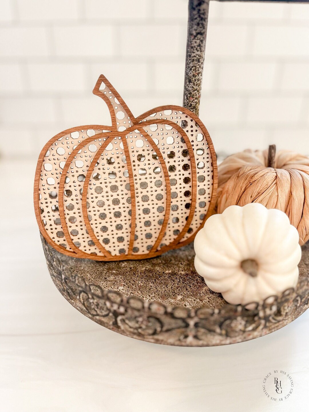 Boho Pumpkins Rattan Pumpkins Fall Decor Pumpkin Decor Tier Tray Decor ...
