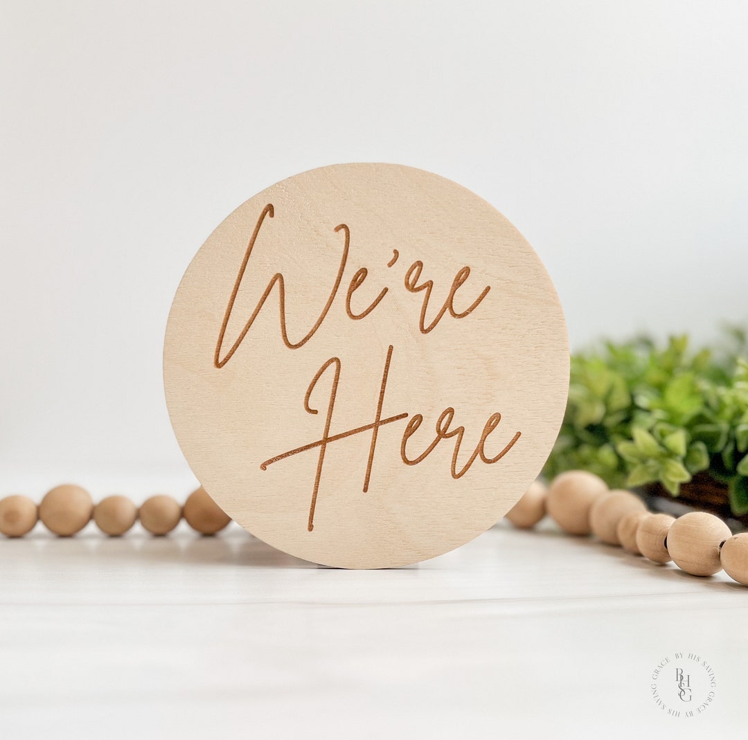 We're Here Baby Announcement He's Here She's Here I'm Here Wooden Baby ...