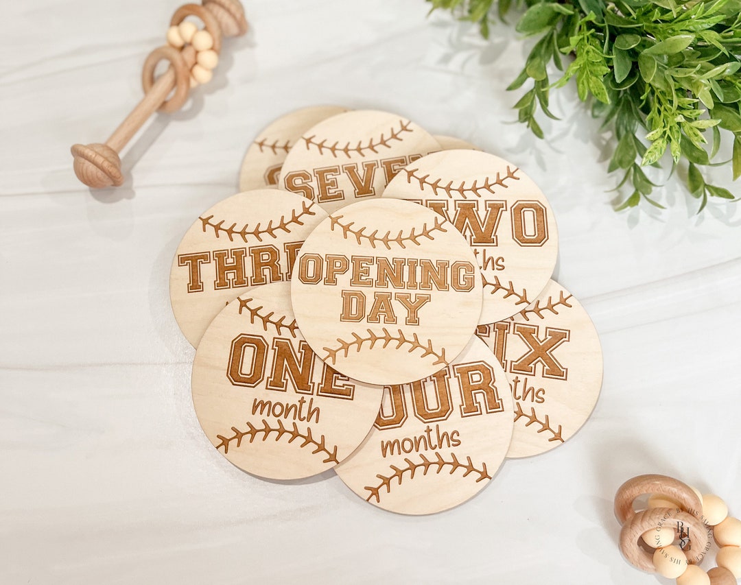 Baseball Wooden Monthly Milestone Discs for Baby Photos | Monthly ...