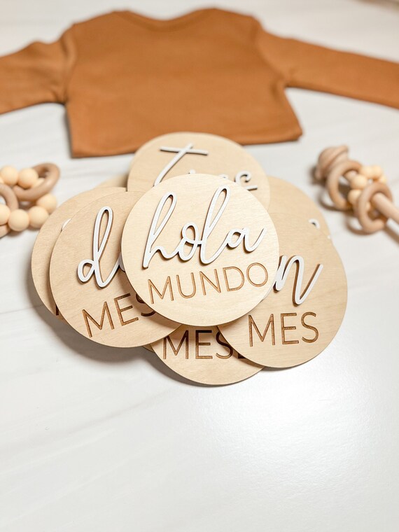 Spanish 3D Wooden Monthly Milestone Discs for Baby Photos - Etsy