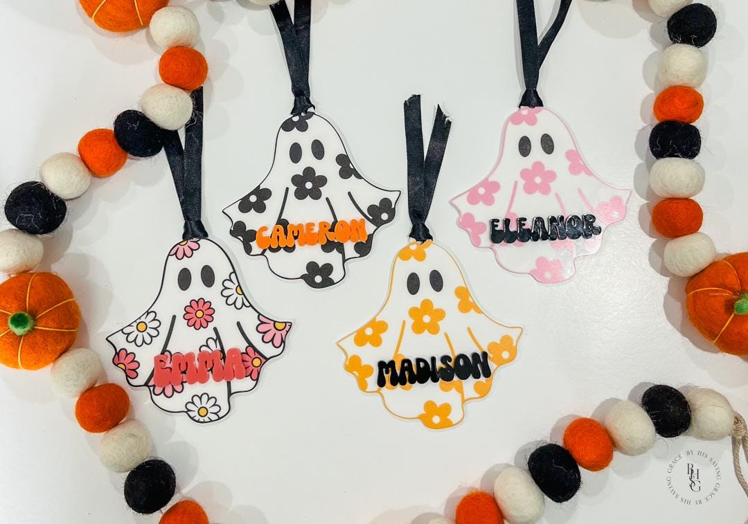 Daisy Ghost Halloween Name Tag With UV Printed Design | Halloween Bag ...