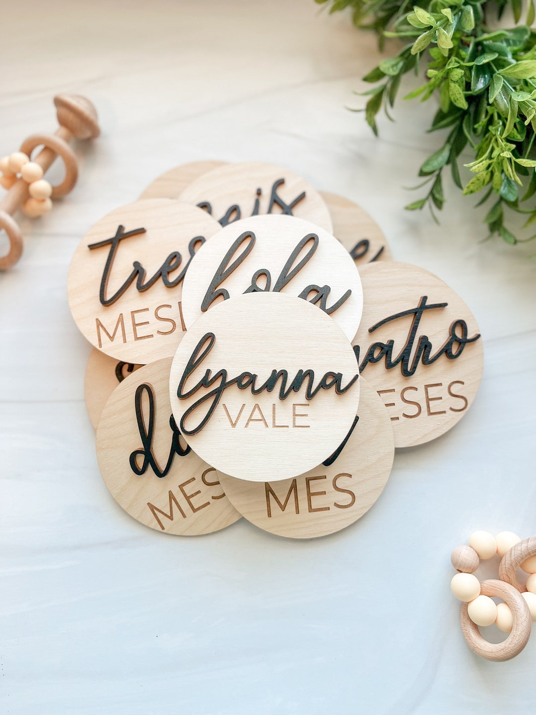 Spanish 3D Wooden Monthly Milestone Discs for Baby Photos - Etsy