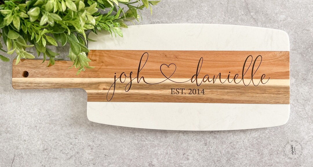Personalized Marble & Acacia Wood Serving Board | Custom Serving Board | Personalized Serving ...