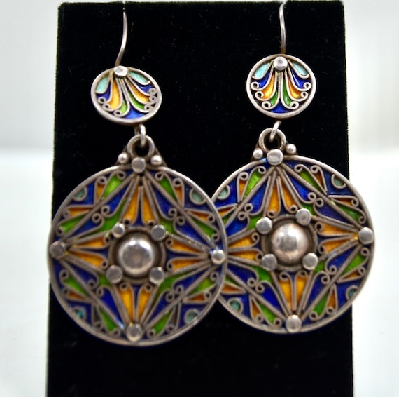1970s Tribal Berber Tiznit Silver Enamel Earrings - Gem