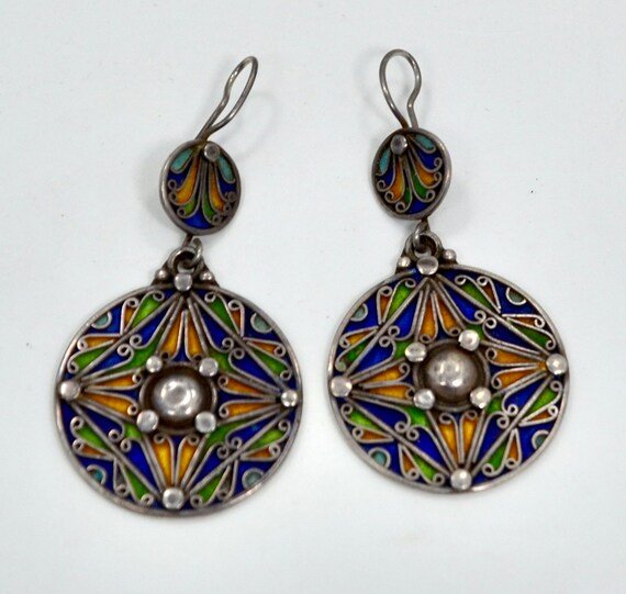 1970s Tribal Berber Tiznit Silver Enamel Earrings - Gem